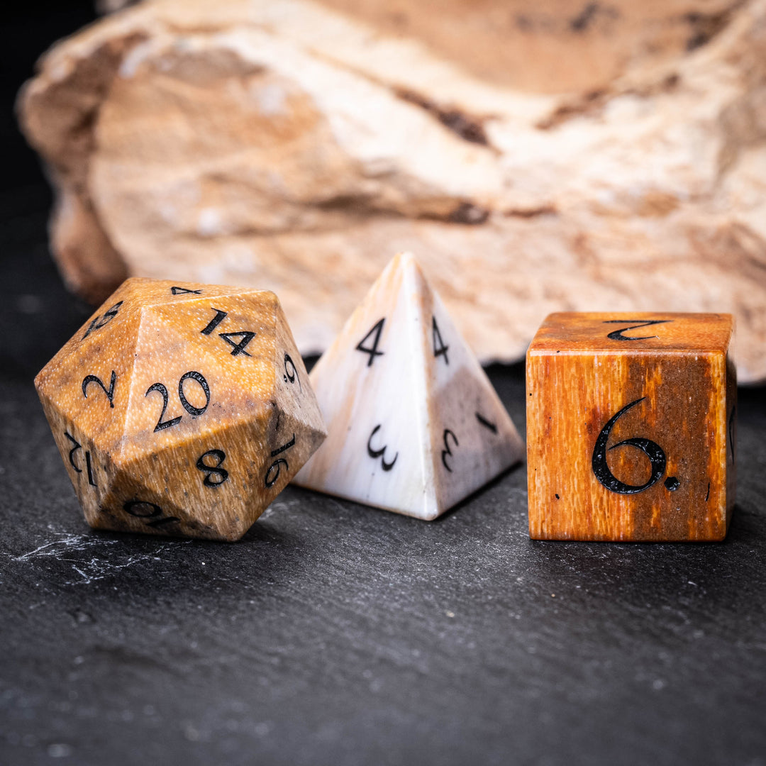 URWizards D&D Petrified Wood Gemstone Engraved Dice Set(Limited editio ...
