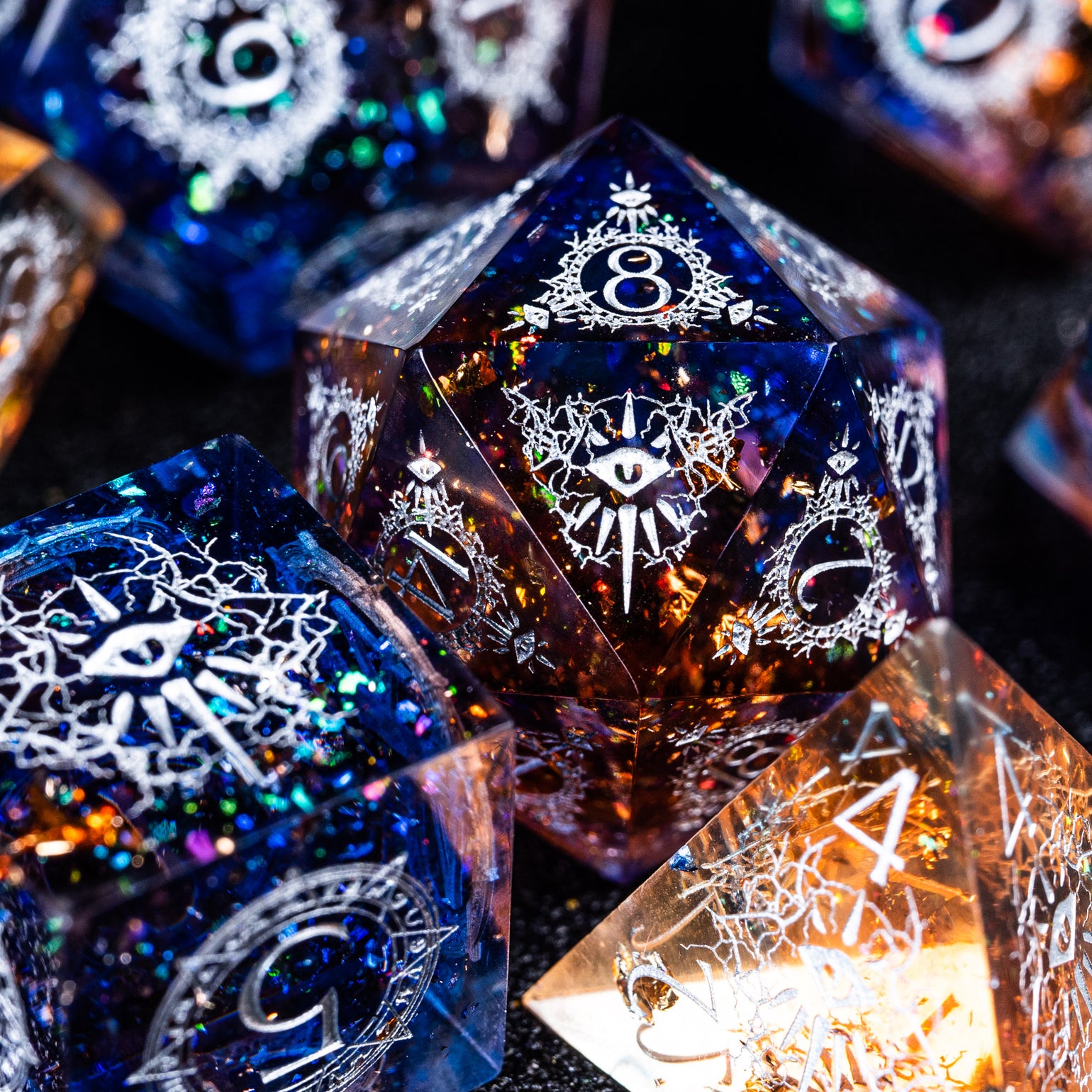 URWizards D&D Resin Dark Glitter Engraved Dice Set Warlock Style ...