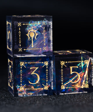 URWizards D&D Resin Night Neon glitter Engraved Dice Set Bard Style ...