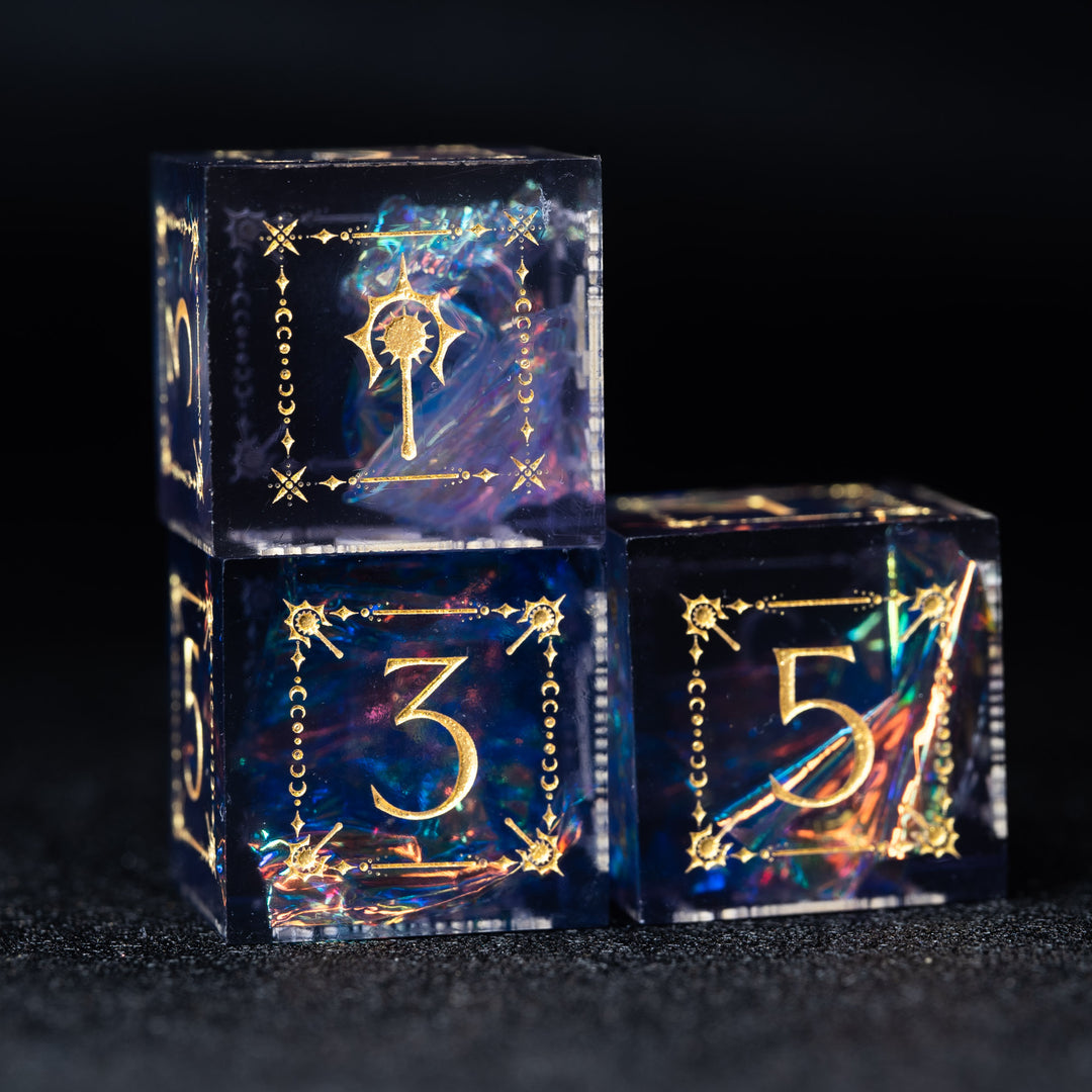 URWizards D&D Resin Night Neon glitter Engraved Dice Set Bard Style ...