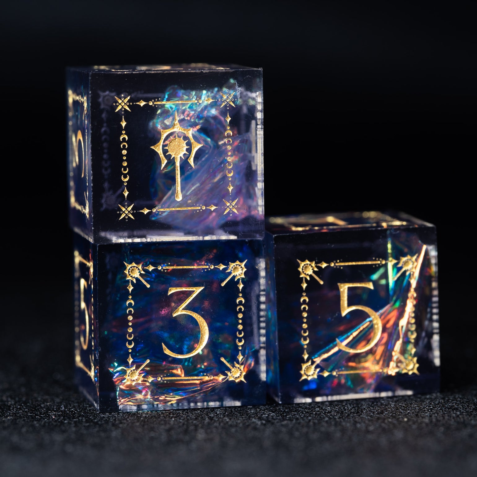 URWizards D&D Resin Night Neon glitter Engraved Dice Set Bard Style ...