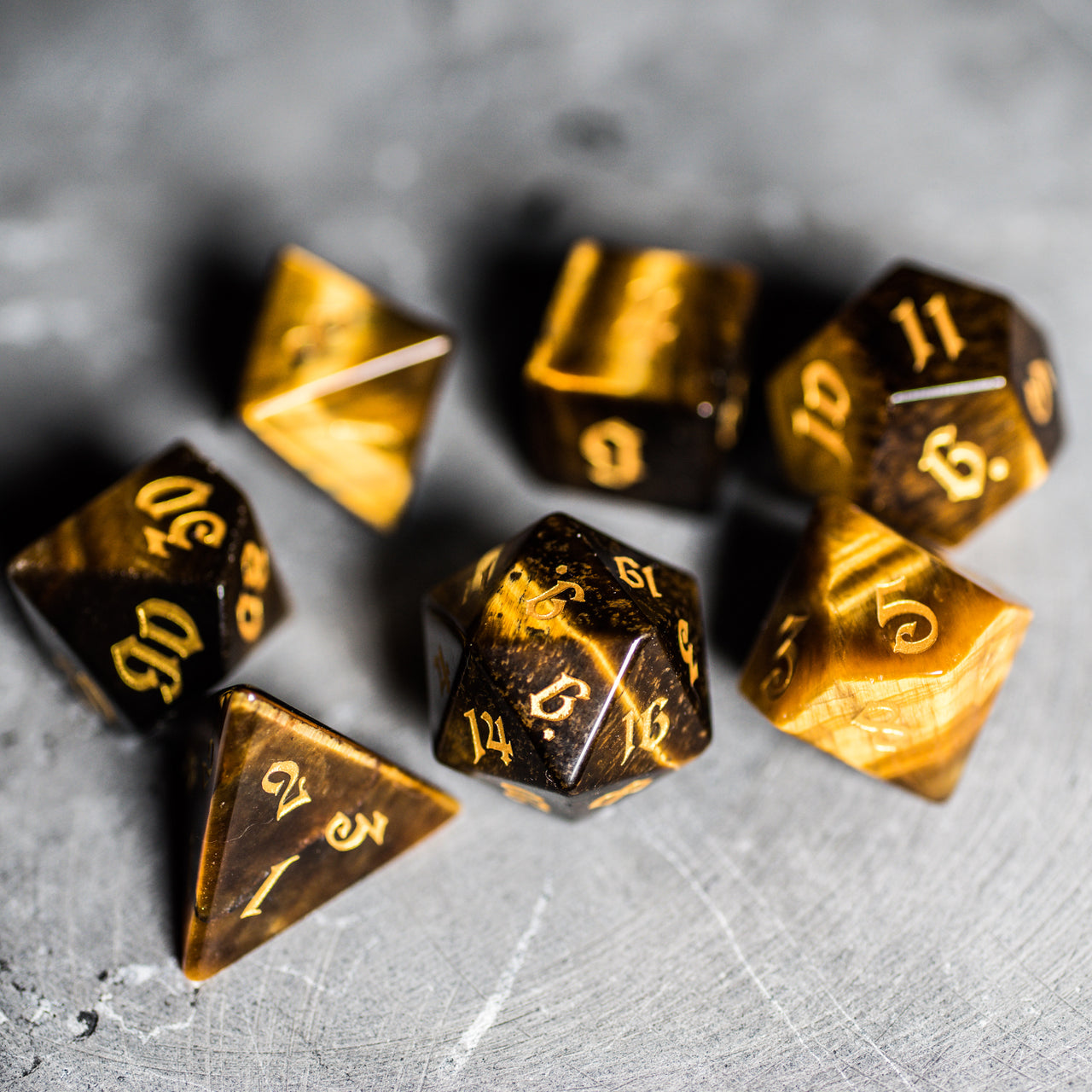 URWizards D&D Tiger's Eye Gemstone Engraved Dice Set Magical Style ...