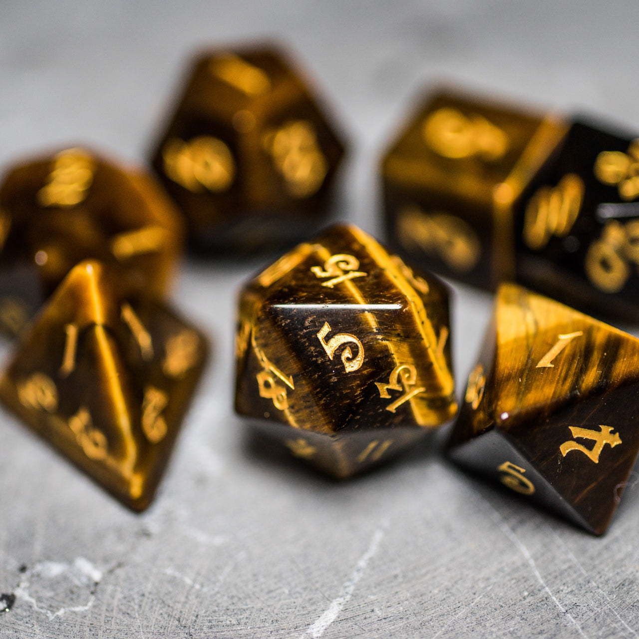 URWizards D&D Tiger's Eye Gemstone Engraved Dice Set Magical Style ...