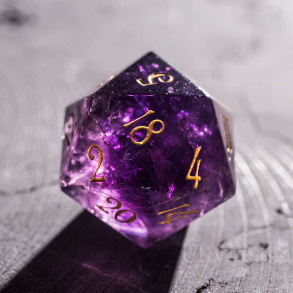URWizards D&D Amethyst Gemstone Engraved Dice Set | Urwizards