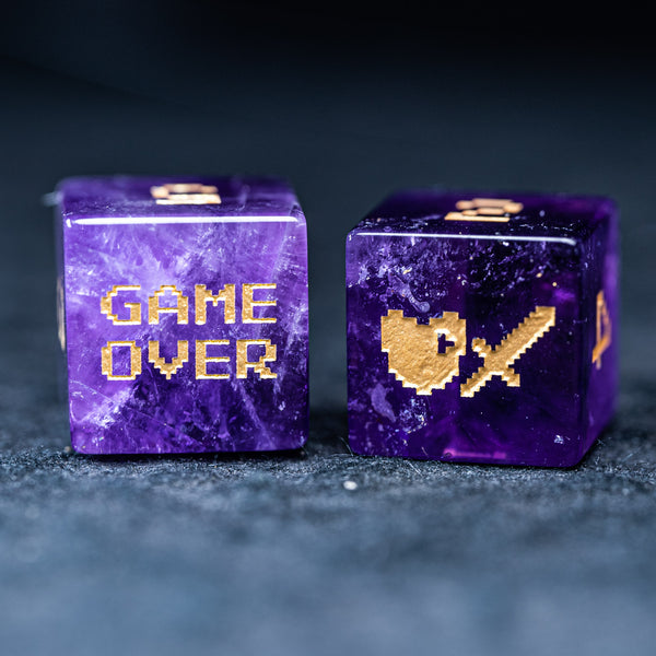 URWizards D&D Amethyst Engraved Dice Set Pixel Art RPG | Urwizards