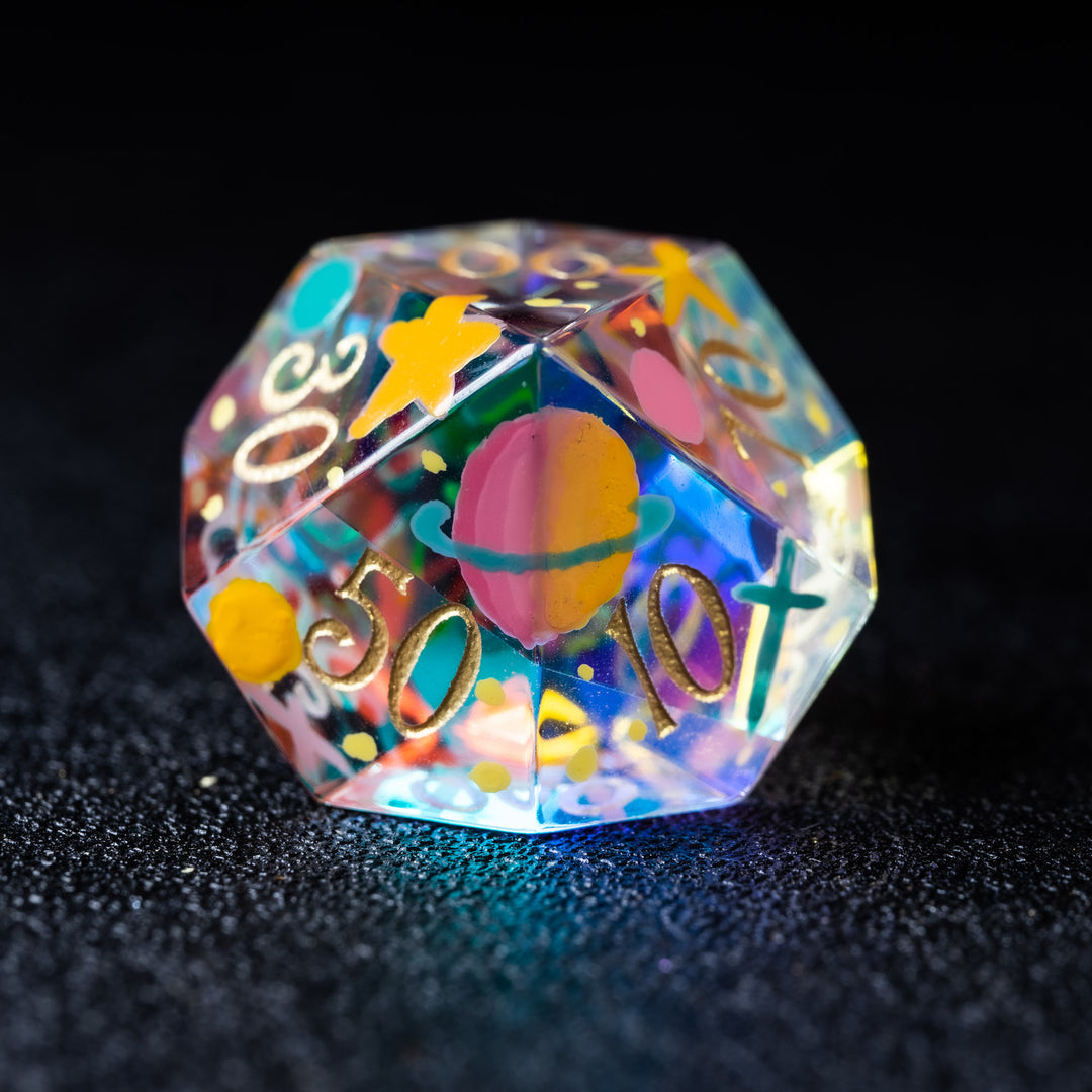 URWizards D&D Polished Prism Glass Engraved Dice Set Hand-painted Gala ...