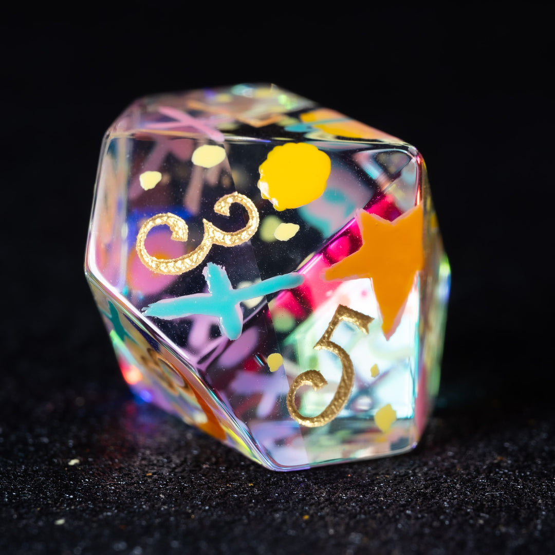 URWizards D&D Polished Prism Glass Engraved Dice Set Hand-painted Gala ...