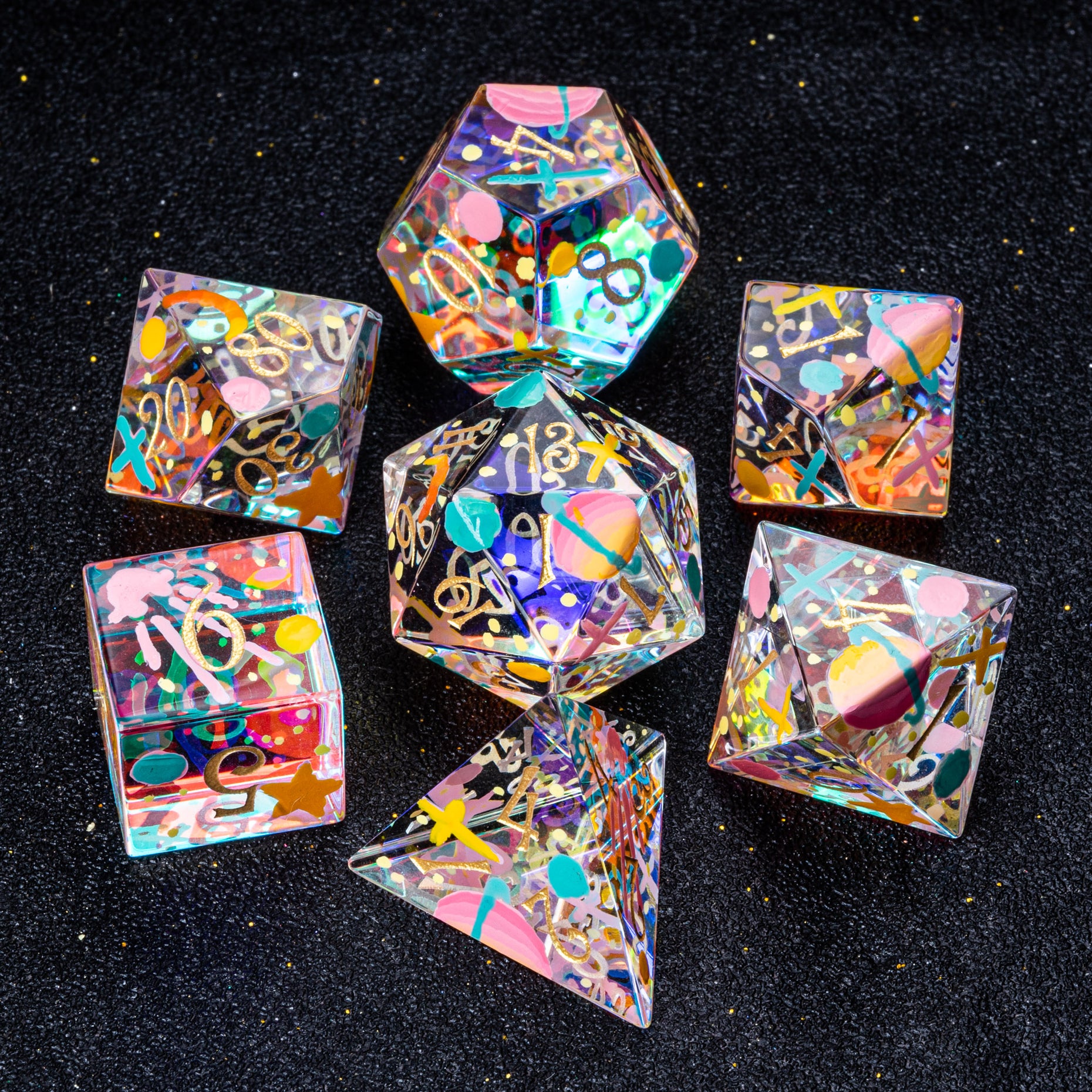 URWizards D&D Polished Prism Glass Engraved Dice Set Hand-painted Gala ...
