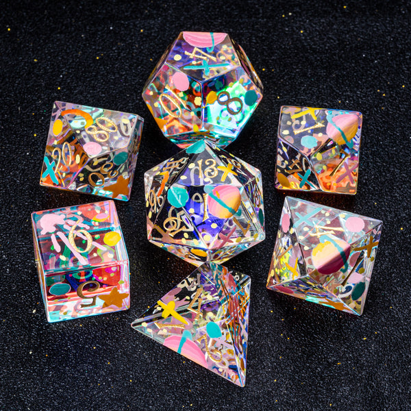 URWizards D&D Polished Prism Glass Engraved Dice Set Hand-painted ...