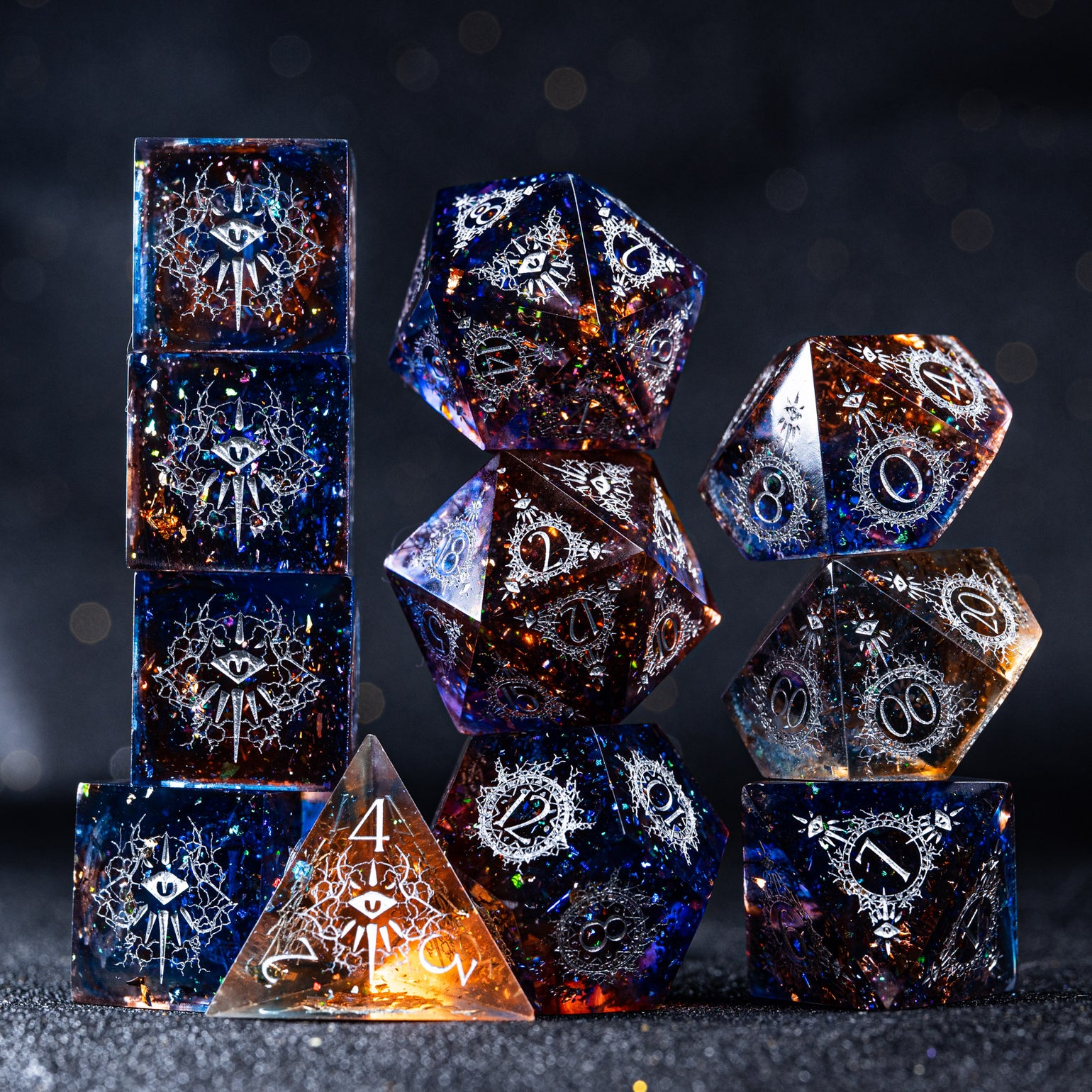 URWizards D&D Resin Dark Glitter Engraved Dice Set Warlock Style ...