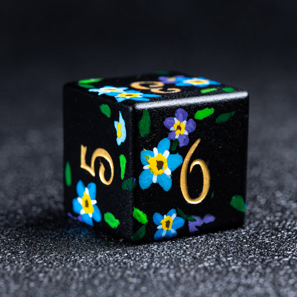 URWizards D&D Frosted Obsidian Engraved Dice Set Hand-painted Forget Me ...