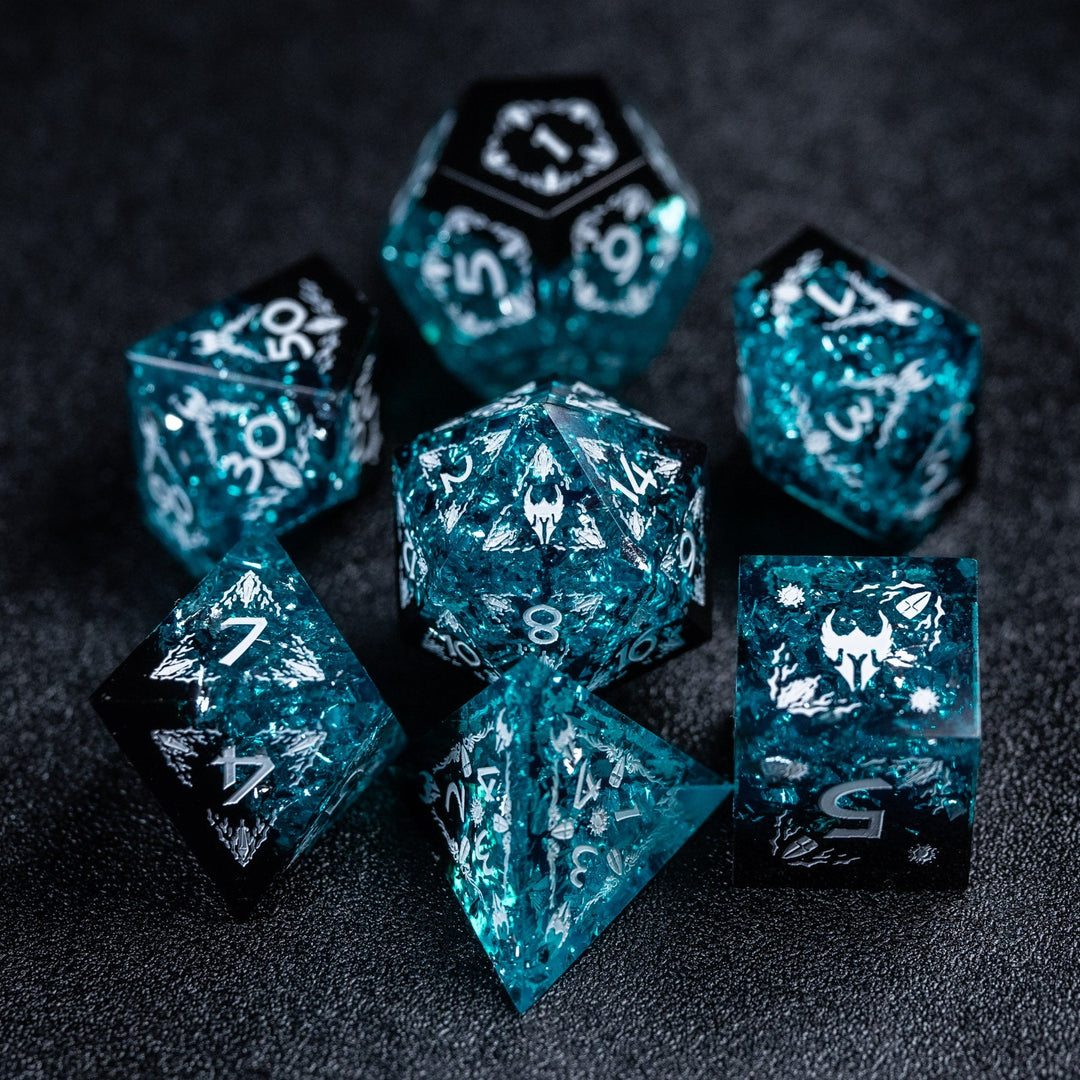 URWizards Dnd Resin Ice Glitter Engraved Dice Set Paladin – Urwizards
