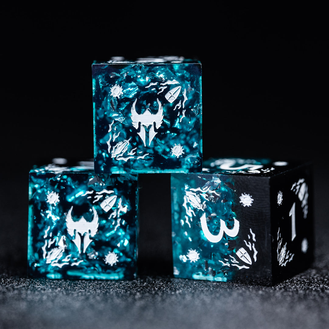 URWizards Dnd Resin Ice Glitter Engraved Dice Set Paladin – Urwizards