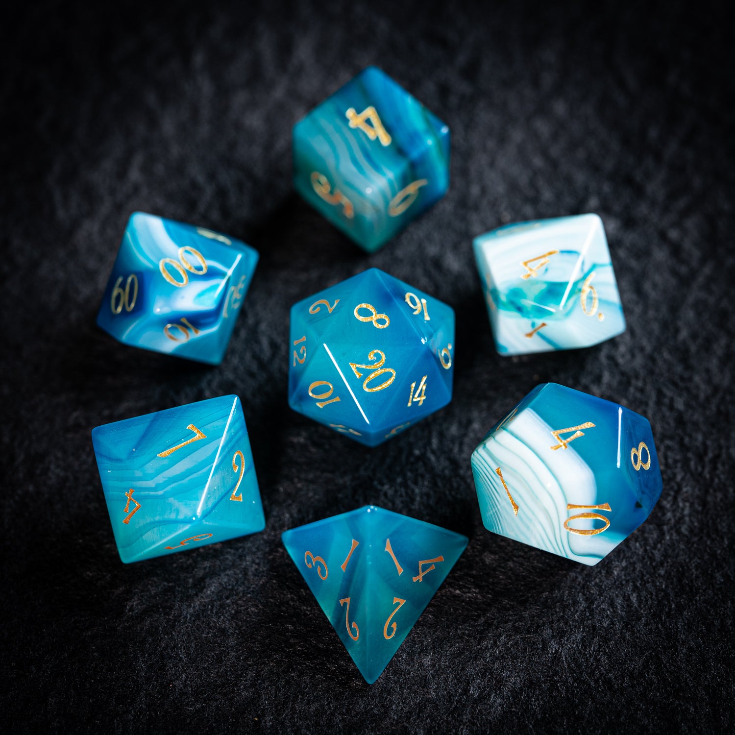 URWizards D&D Blue Agate Gemstone Engraved Dice Set | Urwizards
