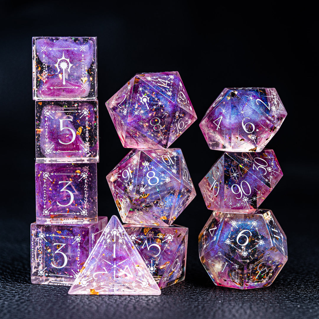 URWizards D&D Resin Night Neon glitter Engraved Dice Set Bard Style ...