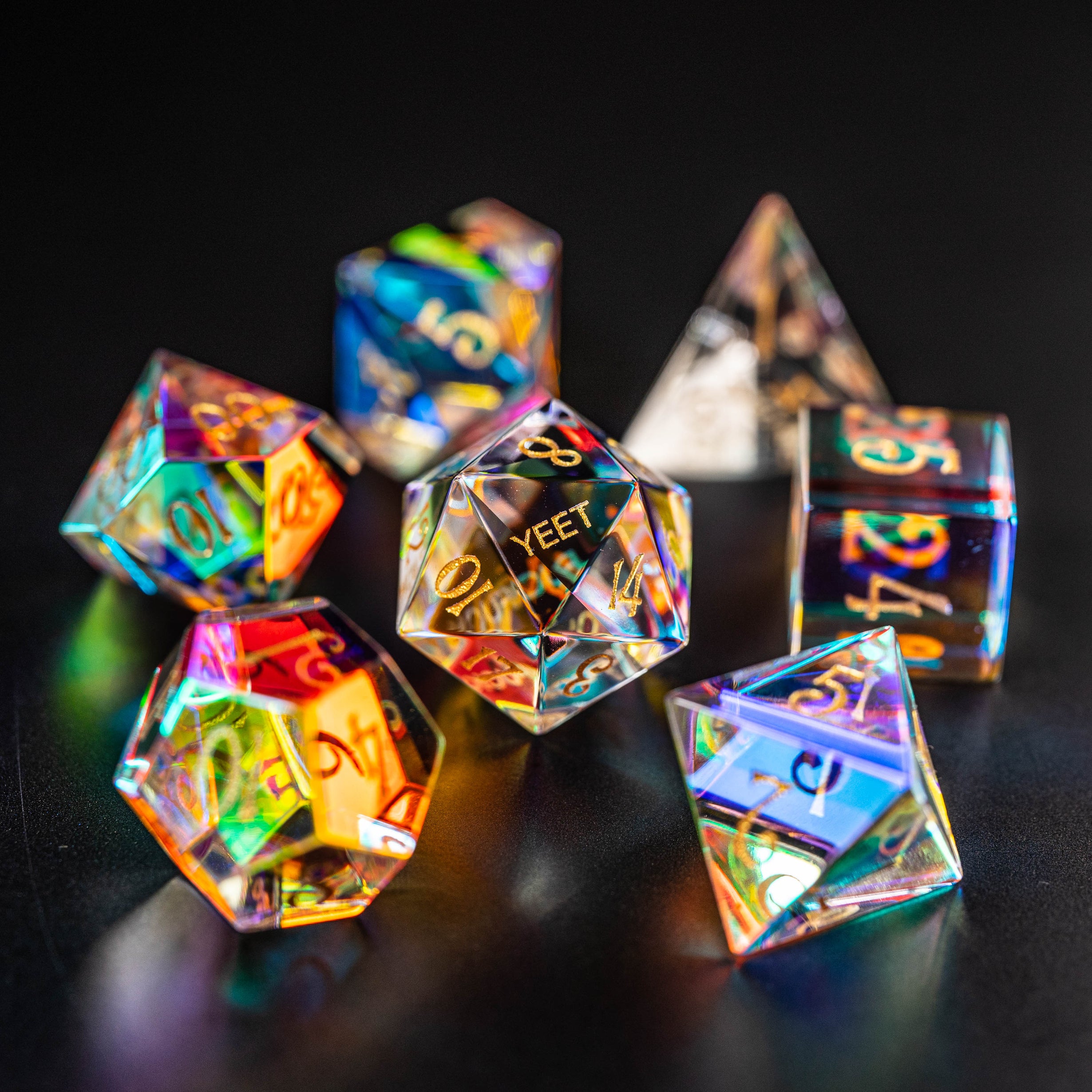 URWizards Dnd Dichroic Prism Glass Dice Set YEET & OOF – Urwizards