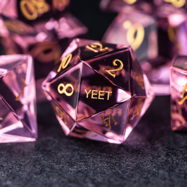 URWizards D&D Pink Gemstone Engraved Dice Set YEET & F*CK | Urwizards