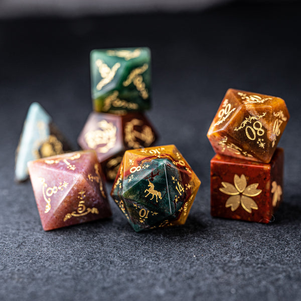 URWizards D&D Indian Agate Engraved Dice Set Unicorn Style | Urwizards