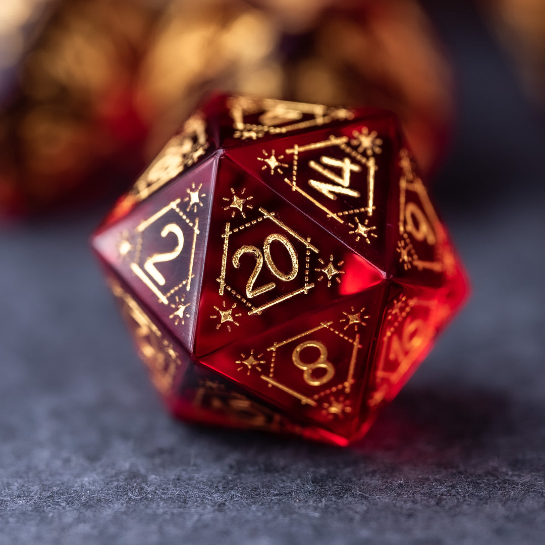 URWizards D&D Garnet Glass Engraved Dice Set Astrology Style – Urwizards