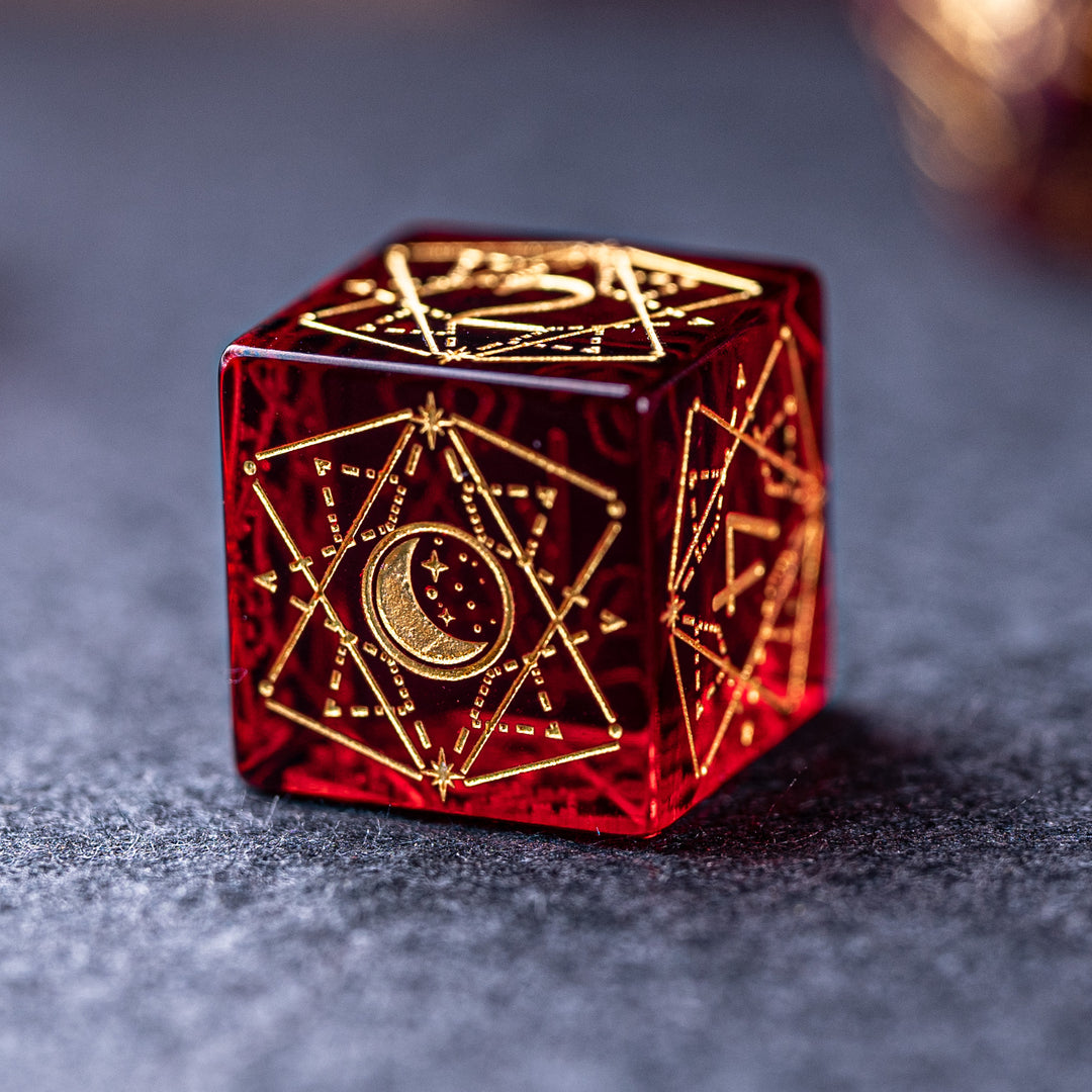 URWizards D&D Garnet Glass Engraved Dice Set Astrology Style – Urwizards
