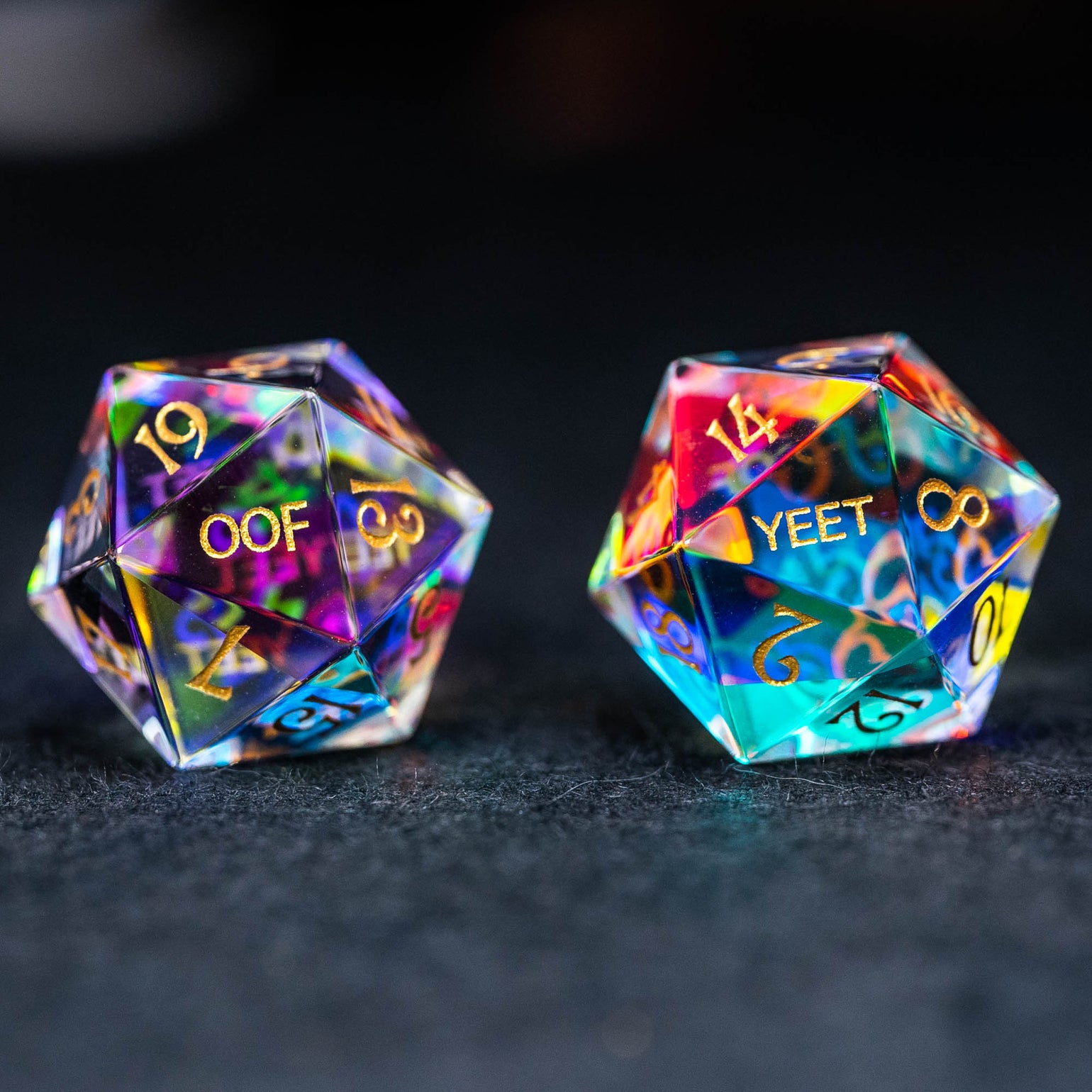 URWizards Dnd Engraved Dichroic Prism Glass D20 Dice YEET & OOF – Urwizards