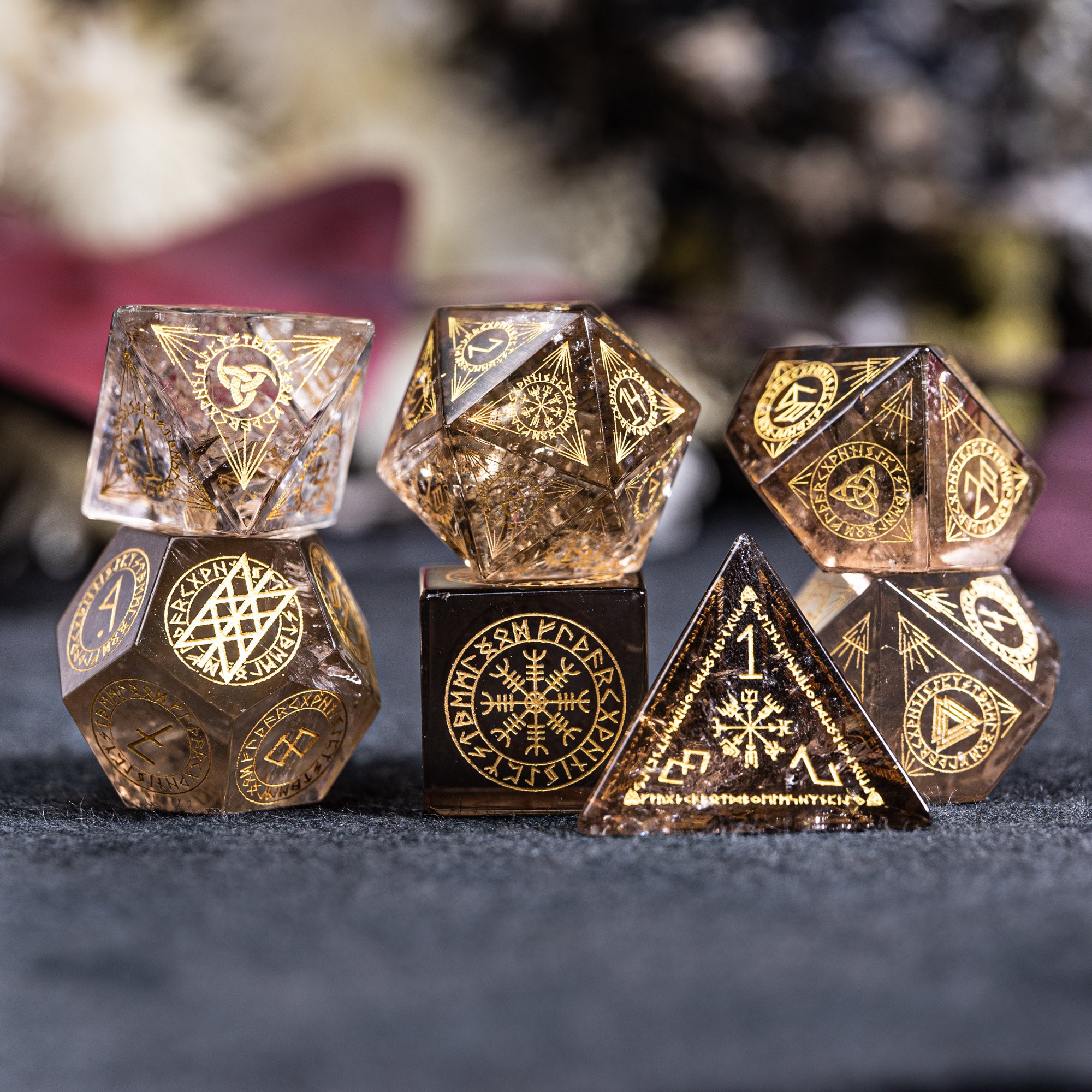 URWizards Dnd Engraved Smoky Quartz Dice Set Nordic Style | Urwizards