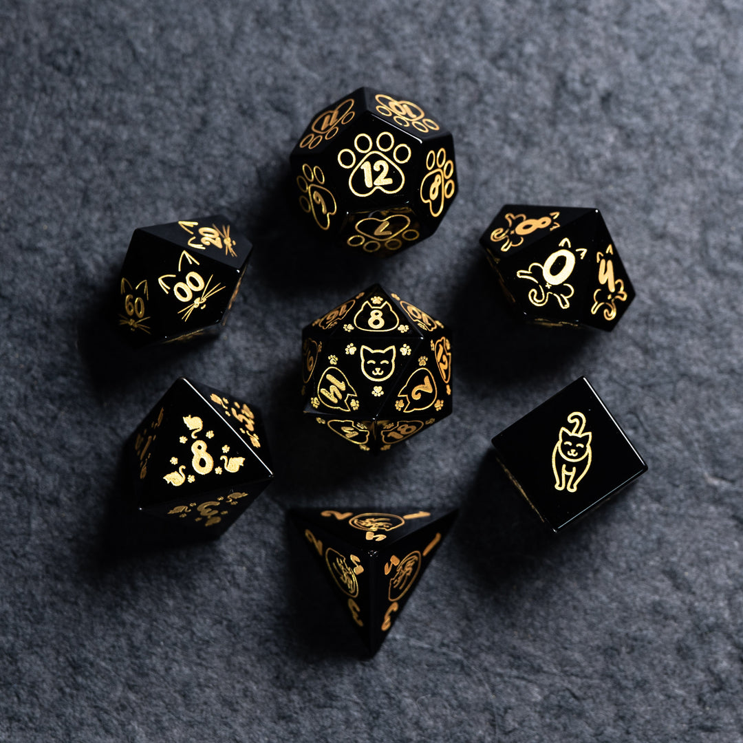 URWizards D&D Engraved Obsidian Dice Set Meow Style – Urwizards