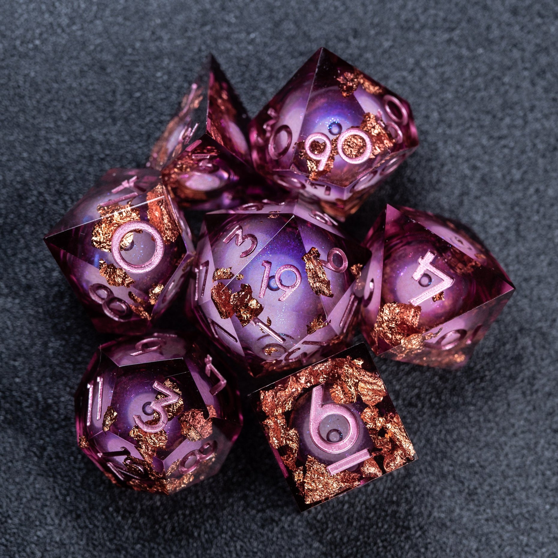 URWizards D&D Wine Liquid Heart Resin Engraved Dice Set Copper Flakes ...