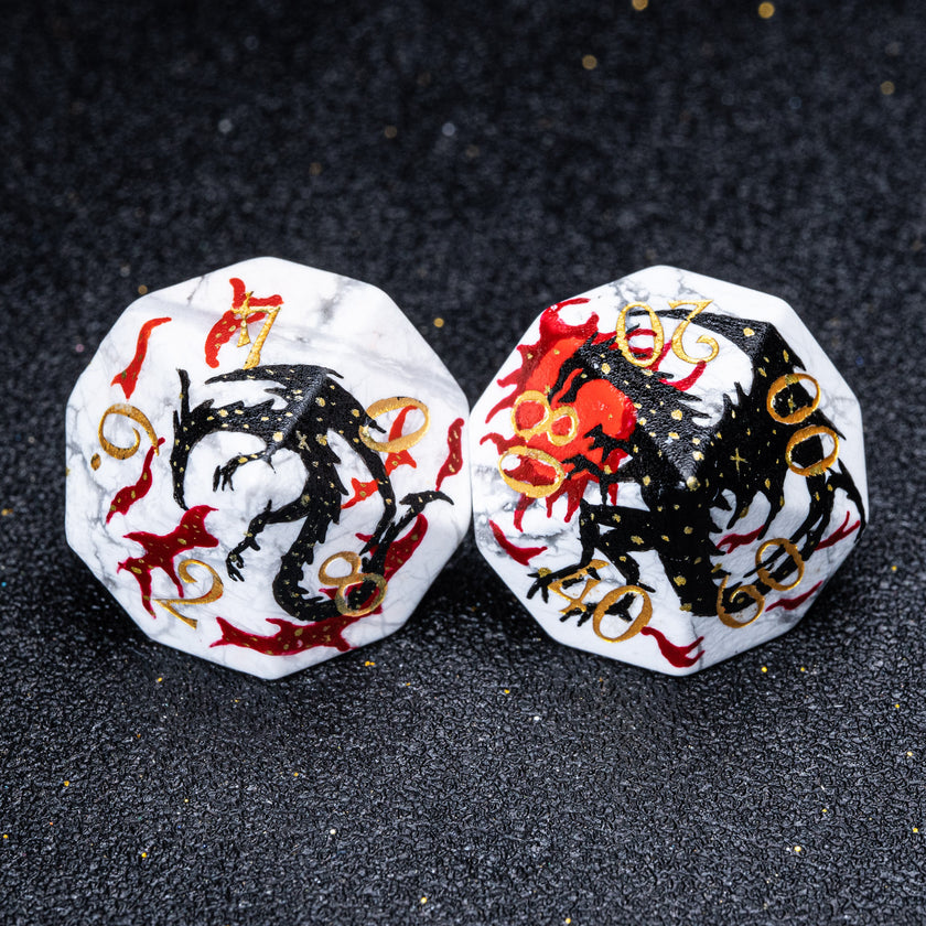URWizards D&D White Howlite Engraved Dice Set Hand-painted Black Drago ...