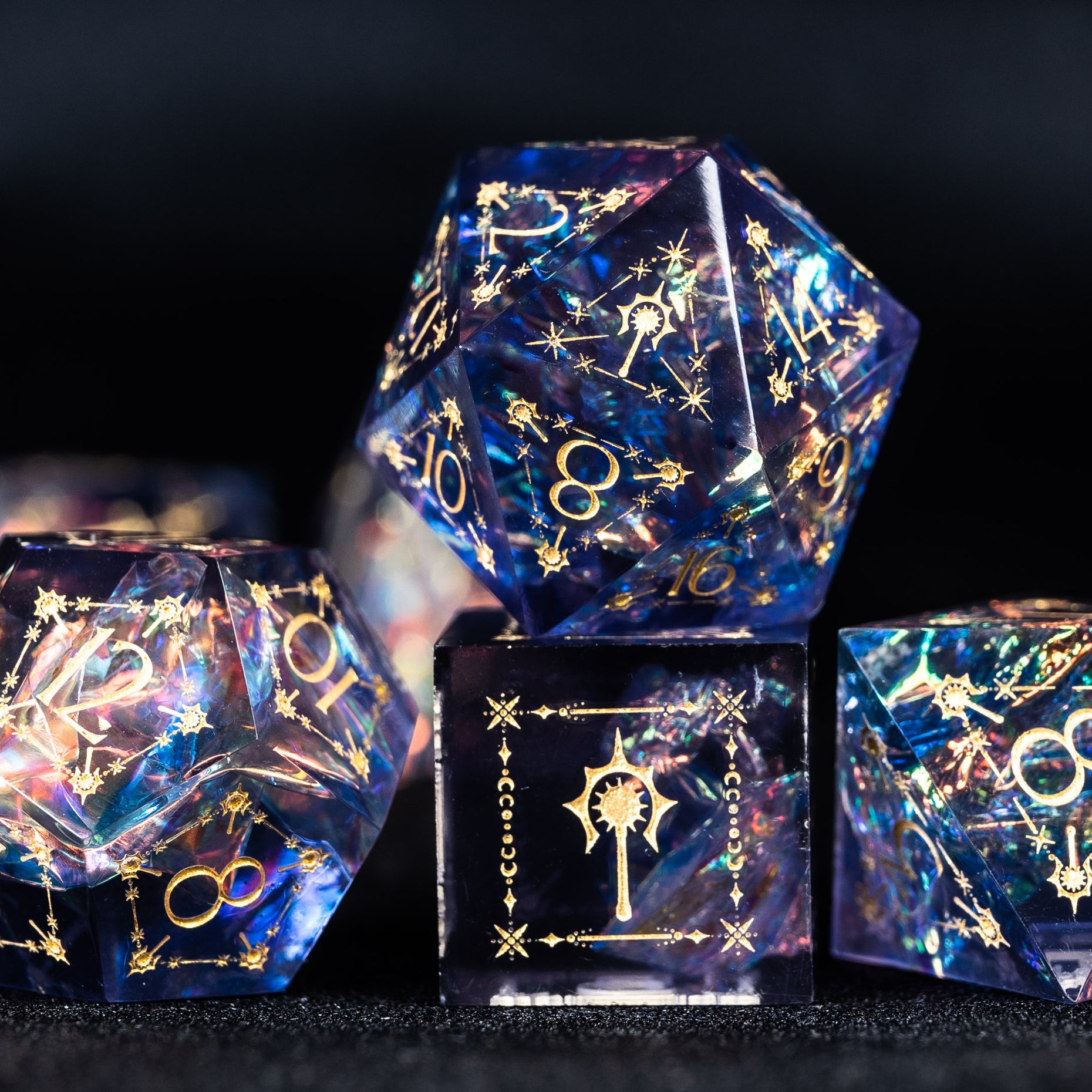 URWizards D&D Resin Night Neon glitter Engraved Dice Set Bard Style ...