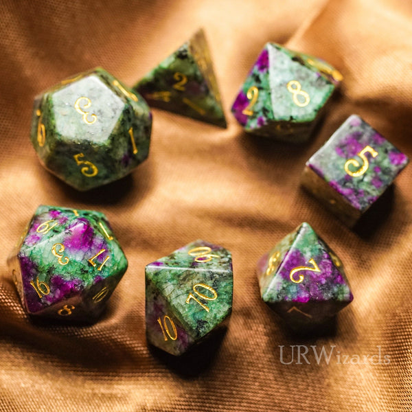 URWizards D&D Ruby in Zoisite Gemstone Engraved Dice Set | Urwizards