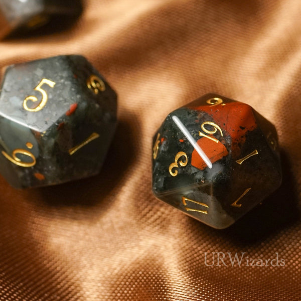 URWizards D&D Bloodstone Gemstone Engraved Dice Set | Urwizards