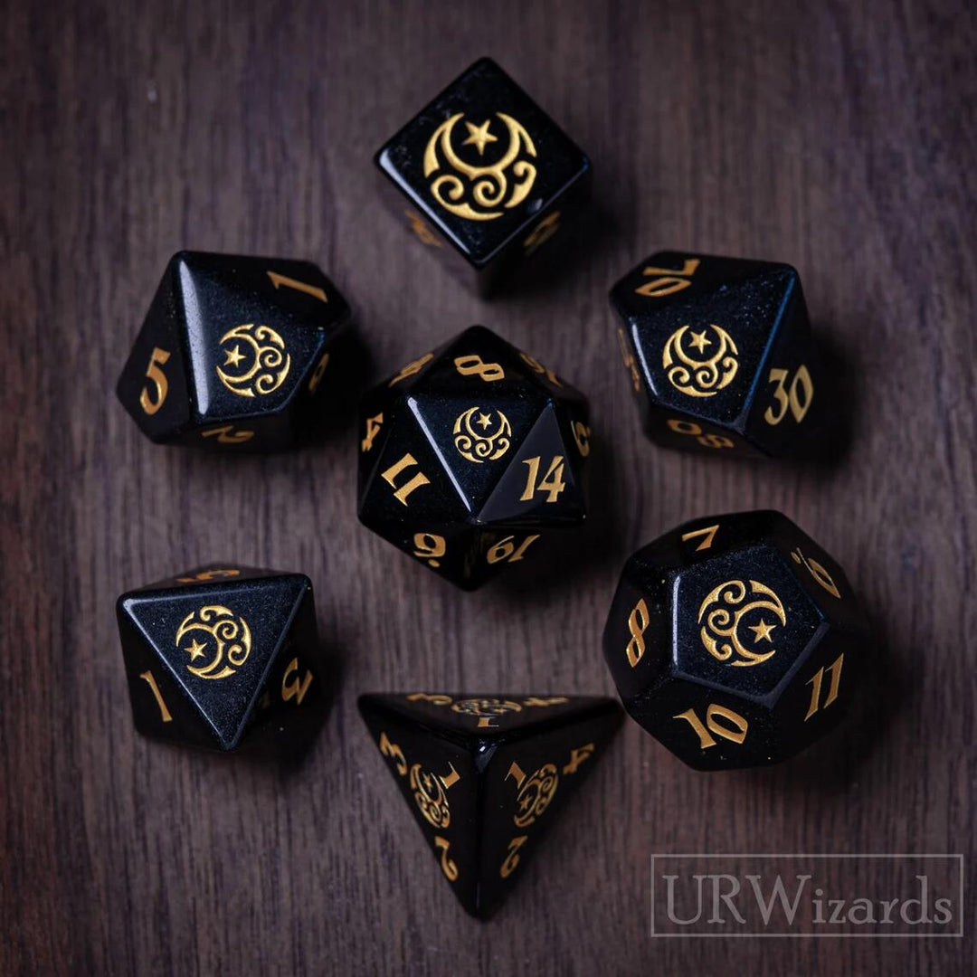 URWizards D&D Obsidian Engraved Dice Set Moon&Star Style – Urwizards